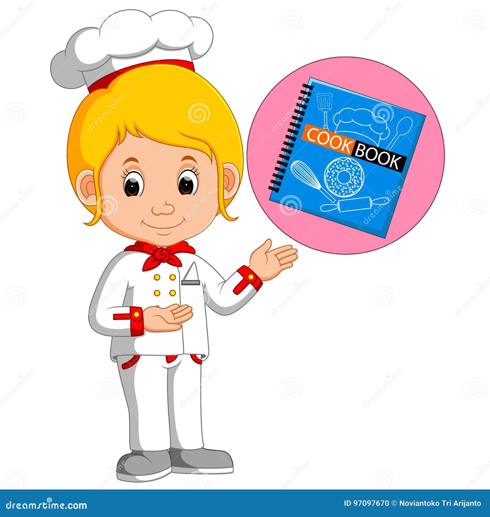 Girl chef with Cookbook stock vector. Illustration of chef - 97097670