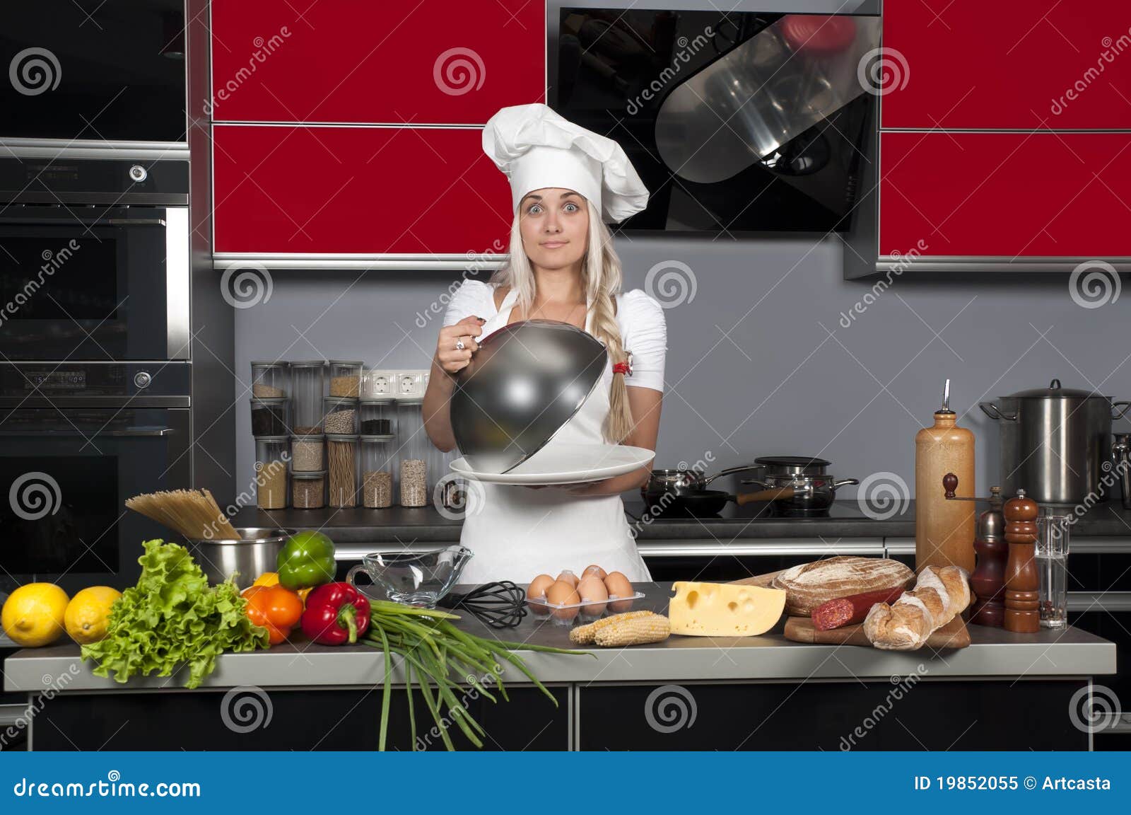 Girl chef in the kitchen stock image. Image of caucasian - 19852055