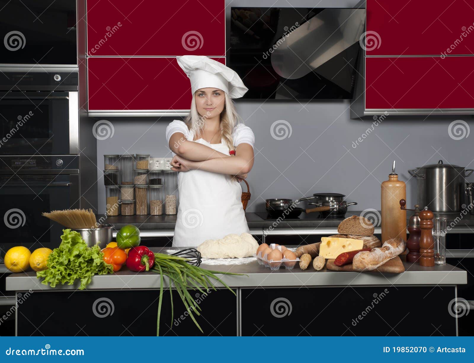Girl chef in the kitchen stock photo. Image of cheese - 19852070