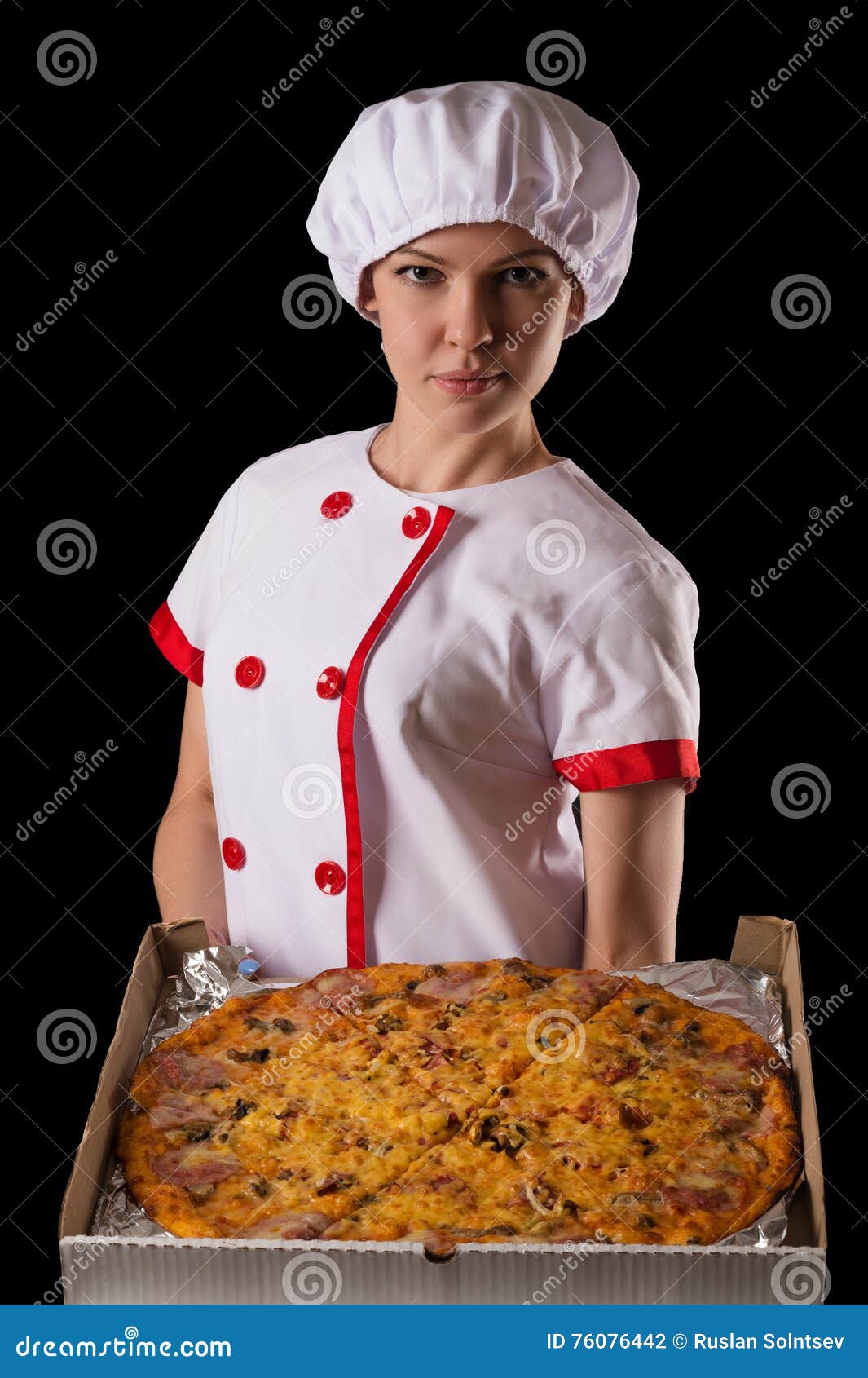 Girl Chef with Pizza in Hands Stock Photo - Image of person, mushrooms ...