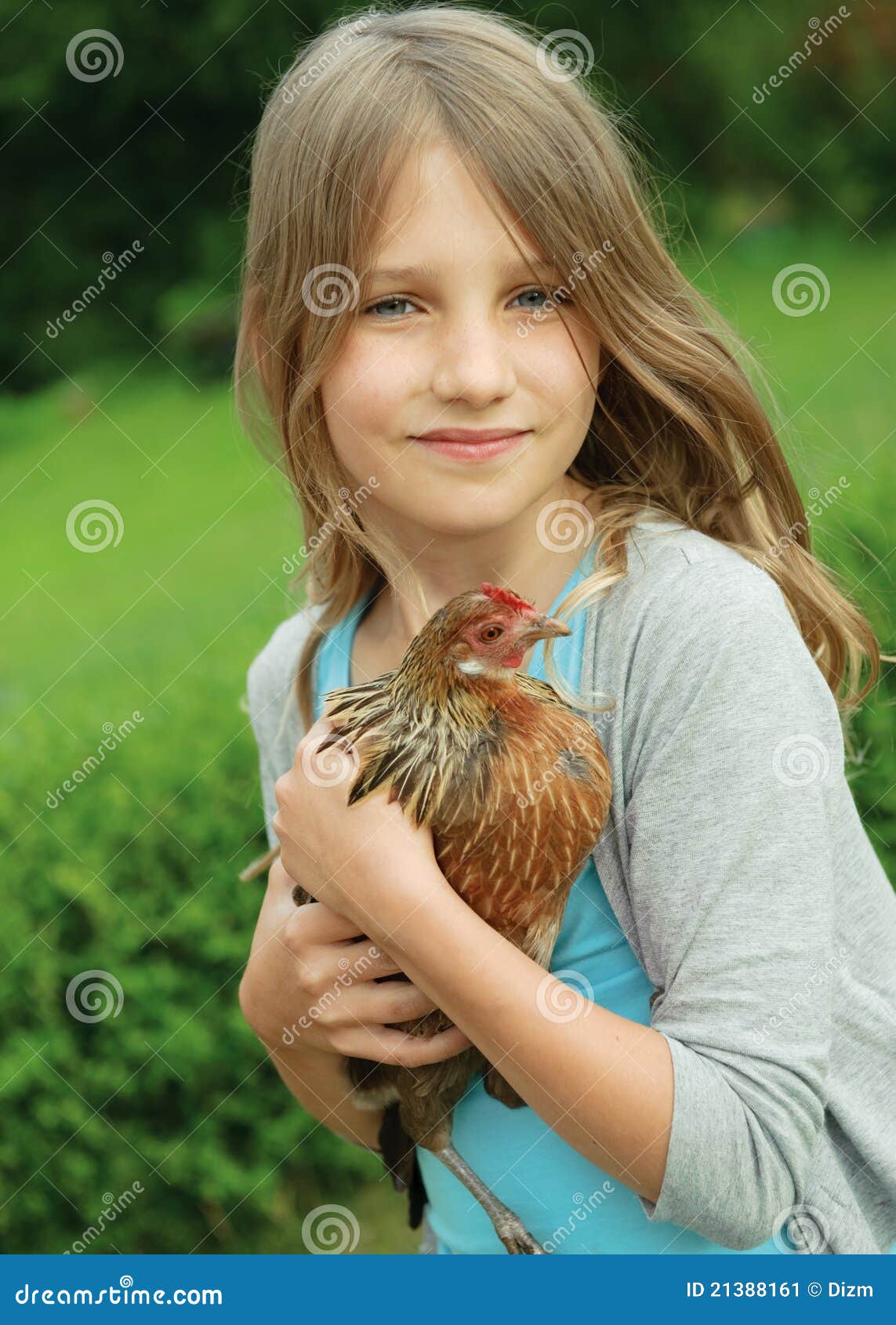 Girl with chicken stock image. Image of camera, laying - 21388161