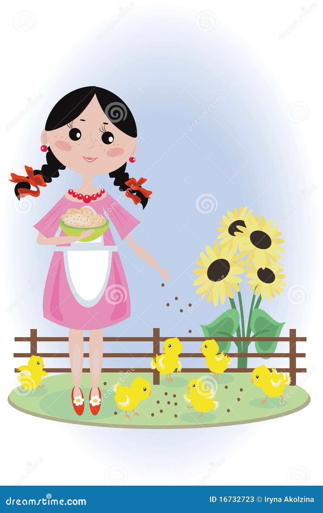 Girl with chickens stock vector. Illustration of pretty - 16732723