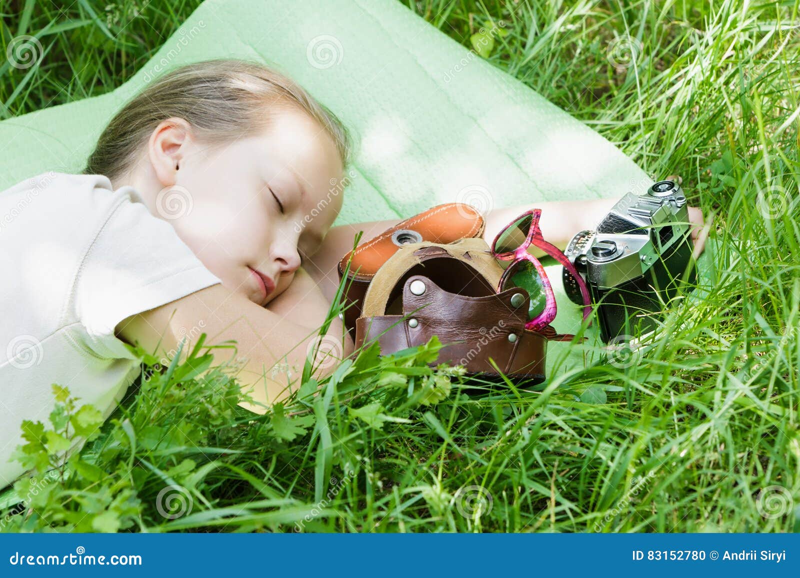 The Girl Child is Sleeping Resting Outdoors. Stock Photo - Image of ...