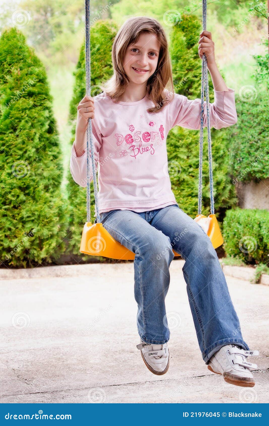 Girl child at swing chair stock image. Image of chair - 21976045