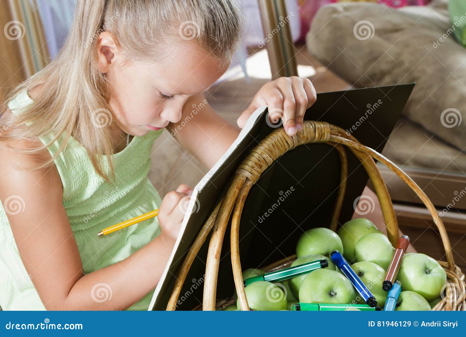 Girl Child Wrote in a Notebook Stock Image - Image of writing, home ...