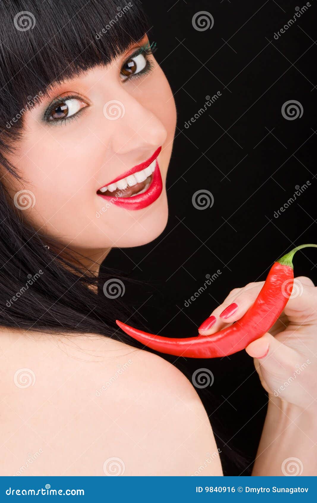 Girl with chili pepper stock photo. Image of cook, expression - 9840916