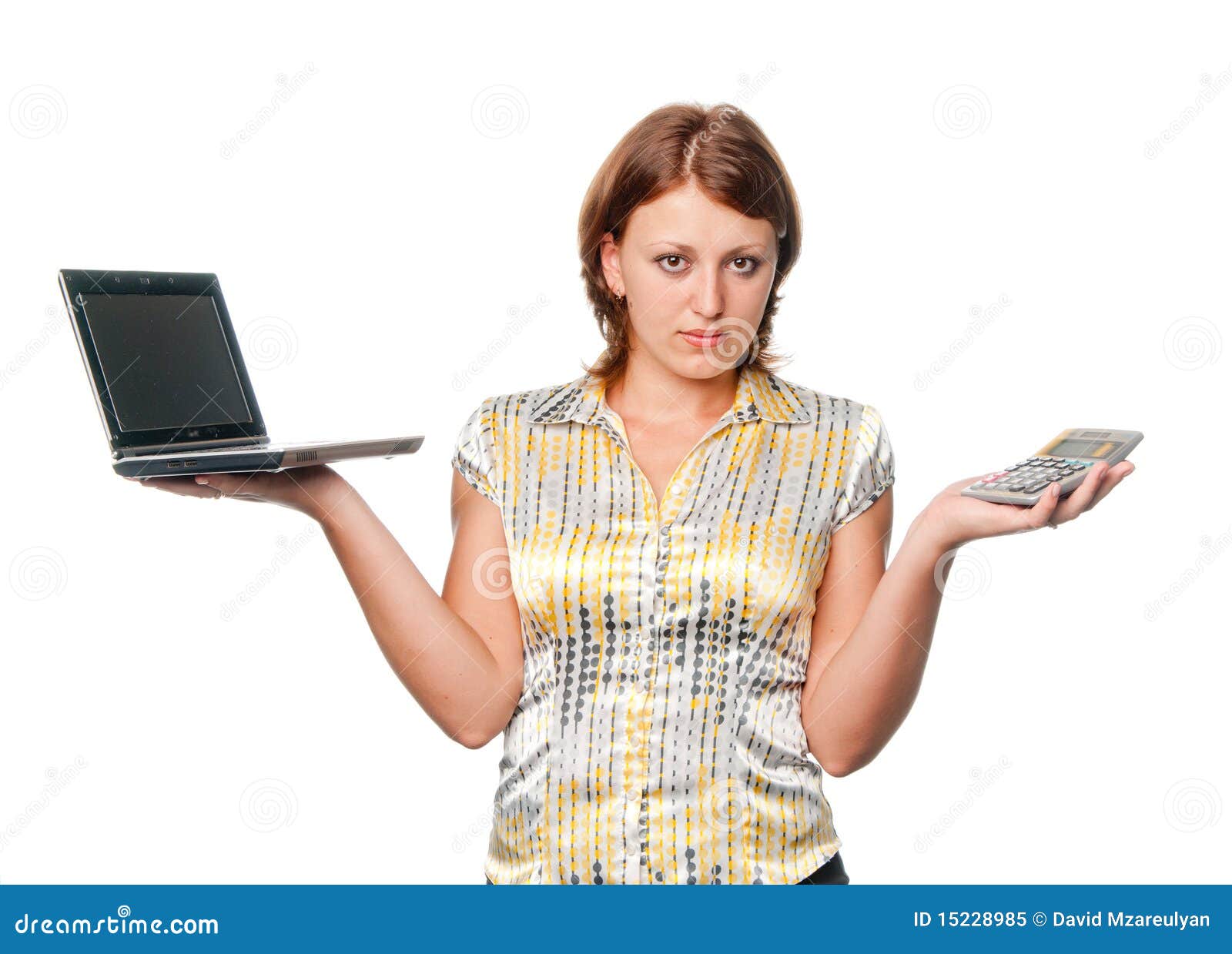 Girl Chooses between the Laptop and the Calculator Stock Image - Image ...