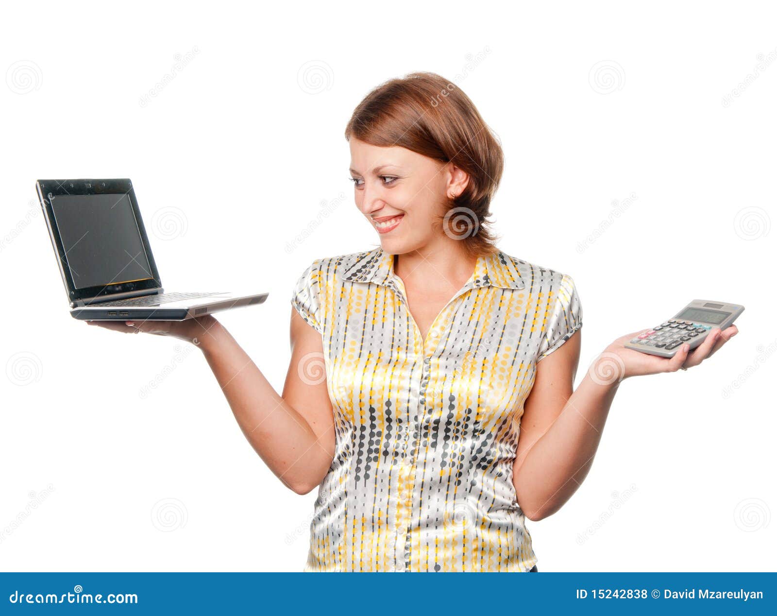 Girl Chooses between the Laptop and the Calculator Stock Photo - Image ...