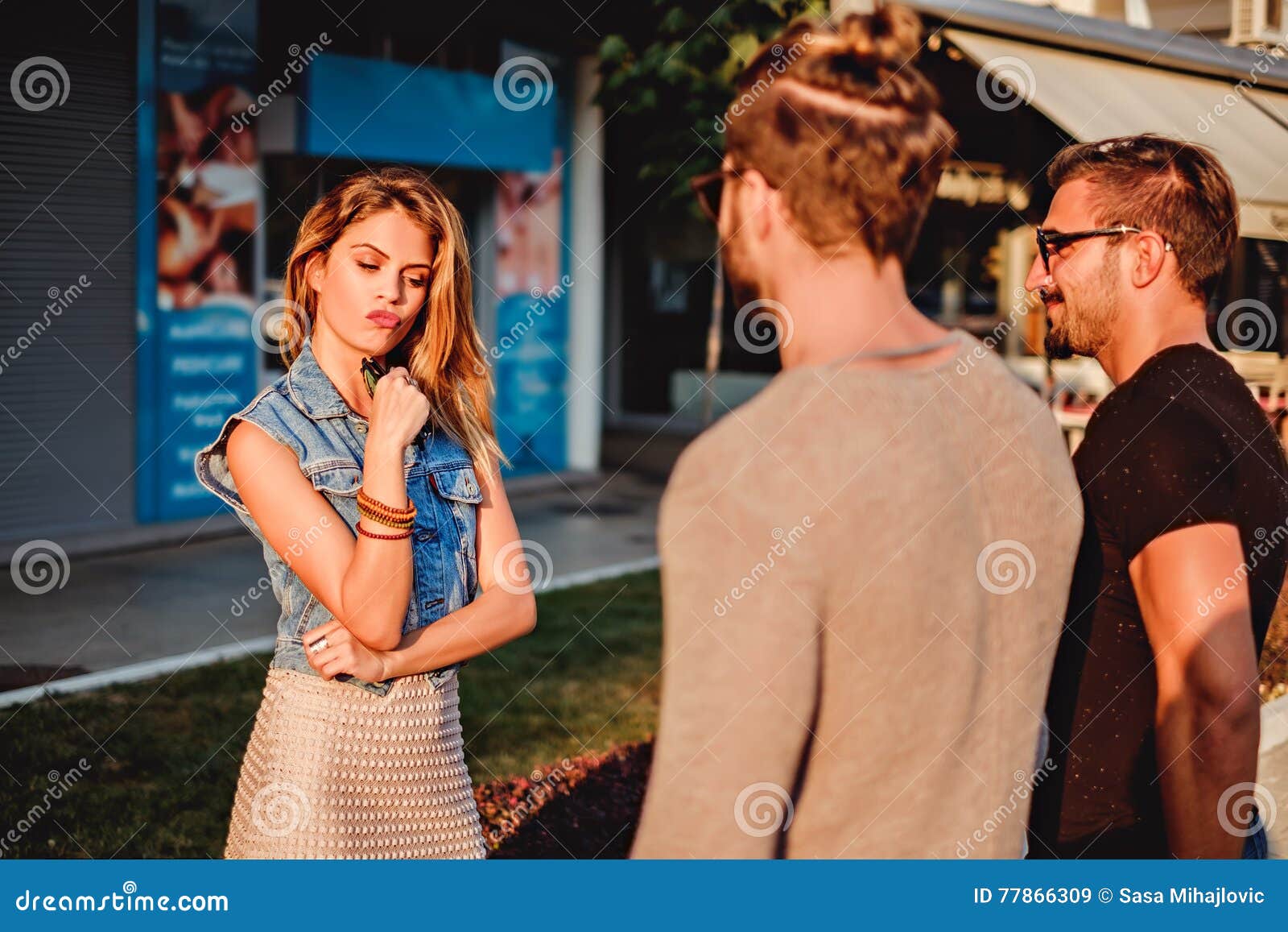 Girl Choosing between Two Man Stock Image - Image of people, female ...