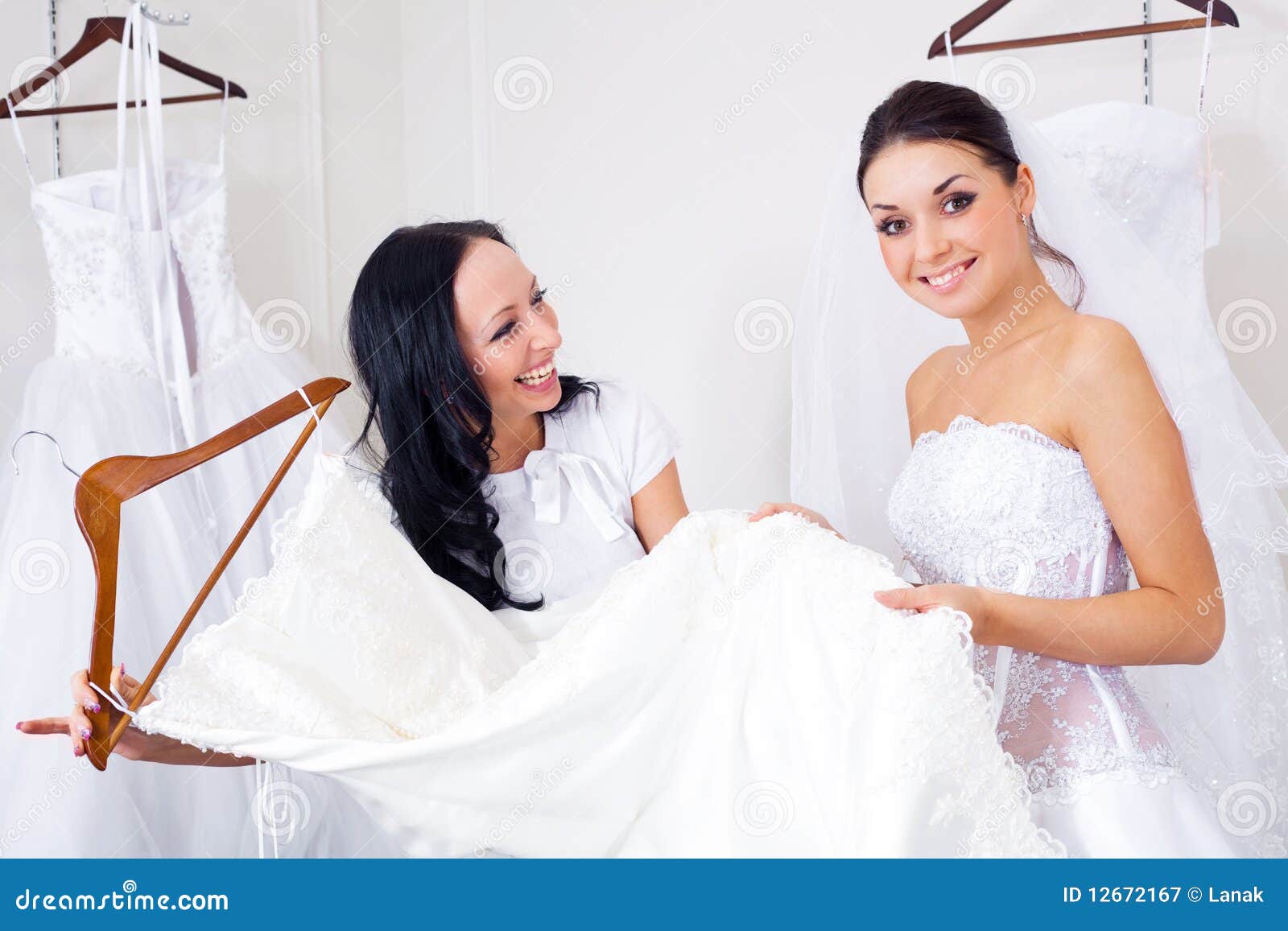 Girl Choosing a Wedding Dress Stock Image - Image of happiness ...
