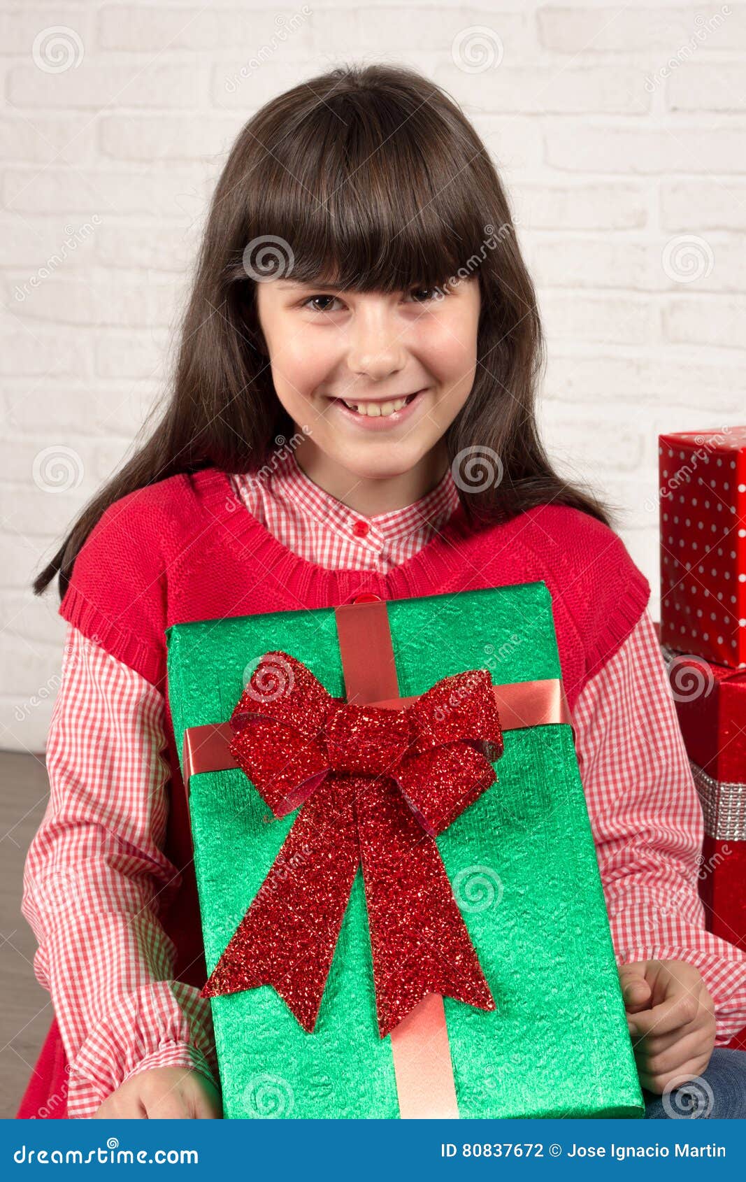 Girl at Christmas with Gift Boxes Stock Photo - Image of cute, holiday ...