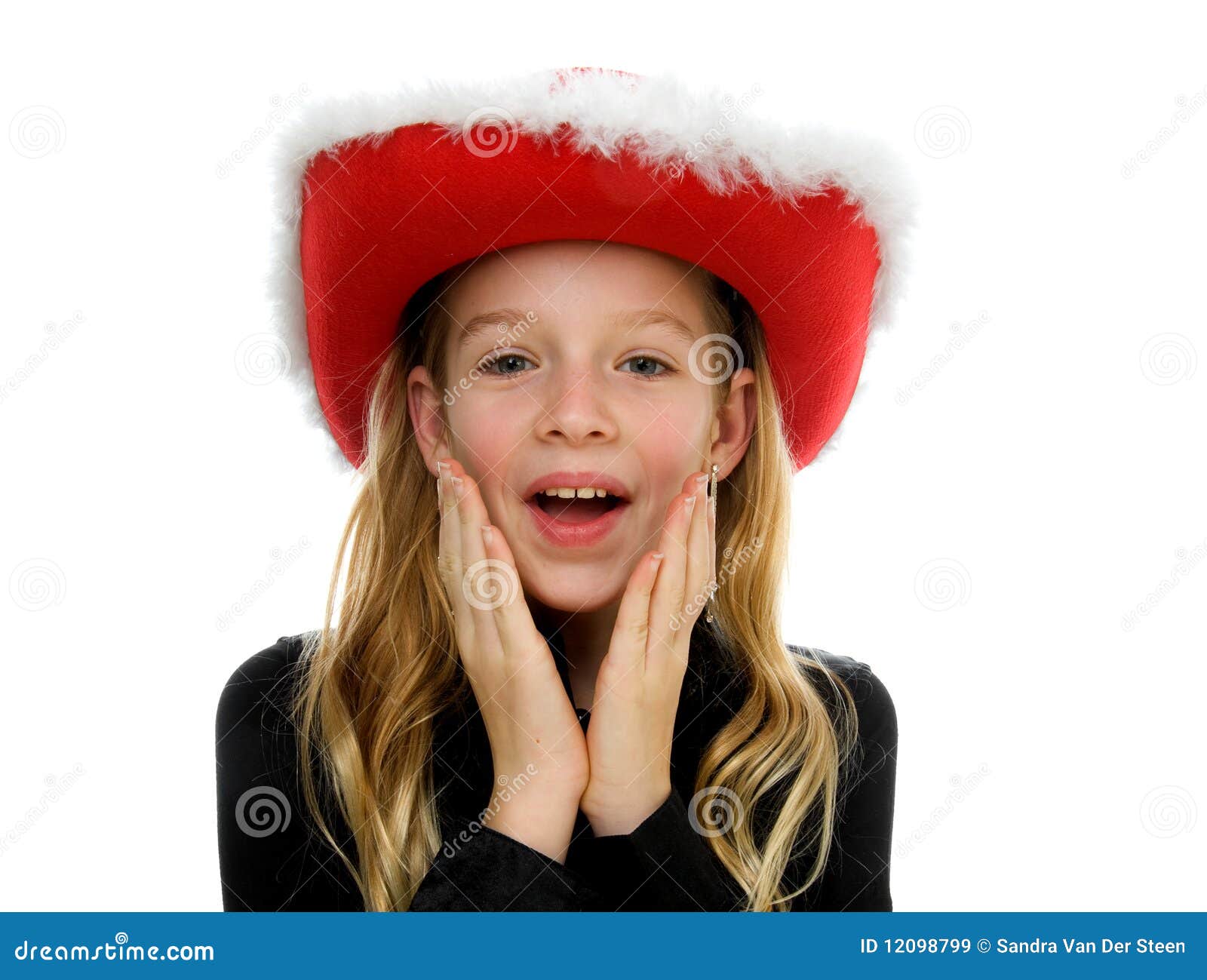 Girl with Christmas Hat Looks Surprised Stock Image - Image of hair ...