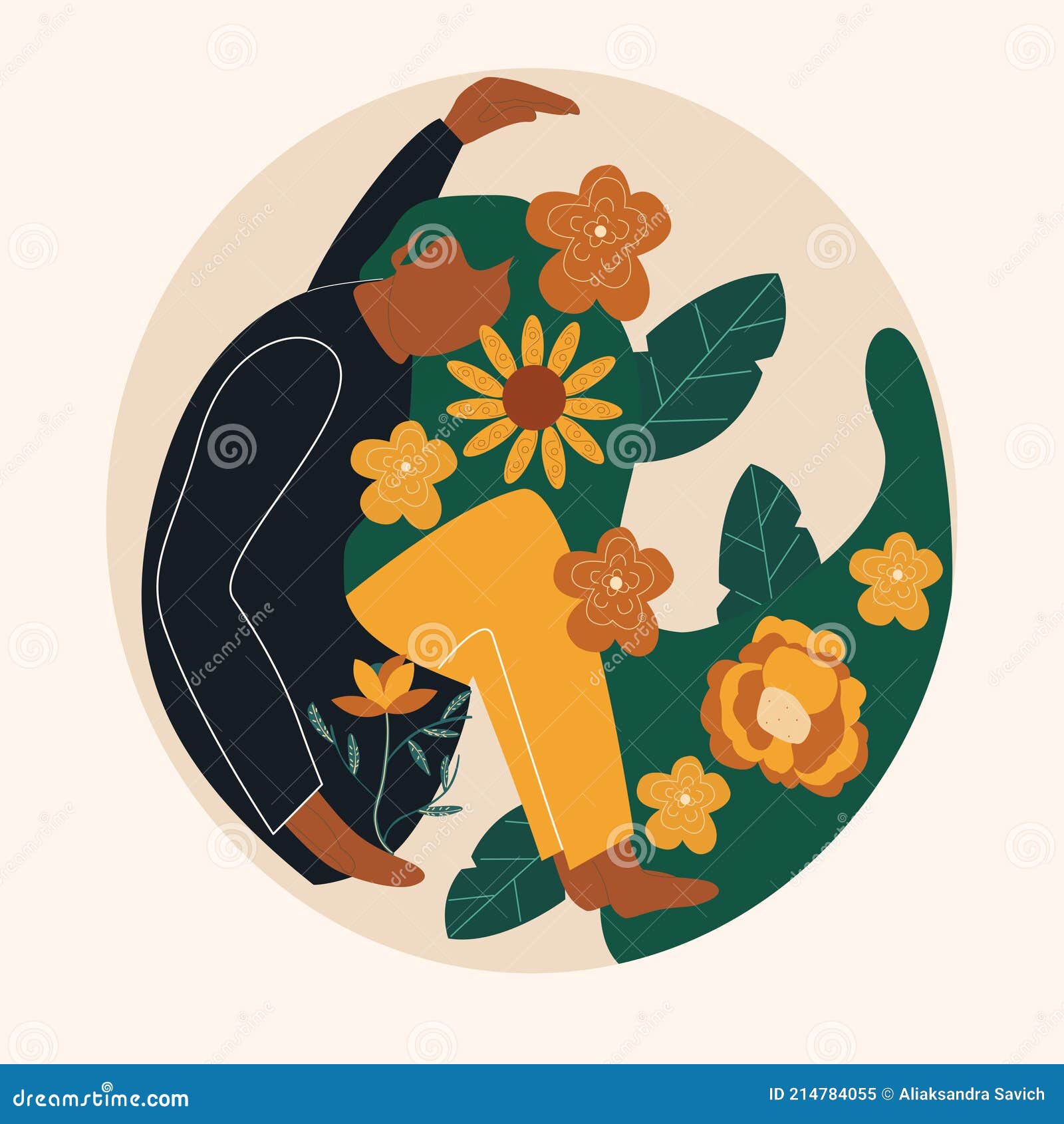 Girl in a Circle with Flowers Stock Vector - Illustration of harmony ...