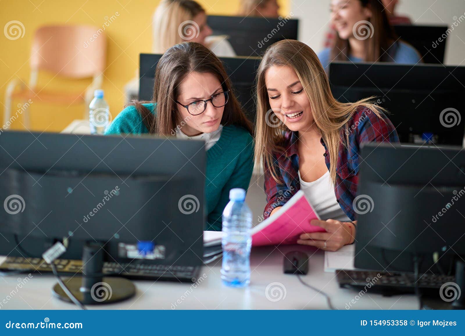 Girl on Class with Computer on University Campus Stock Photo - Image of ...