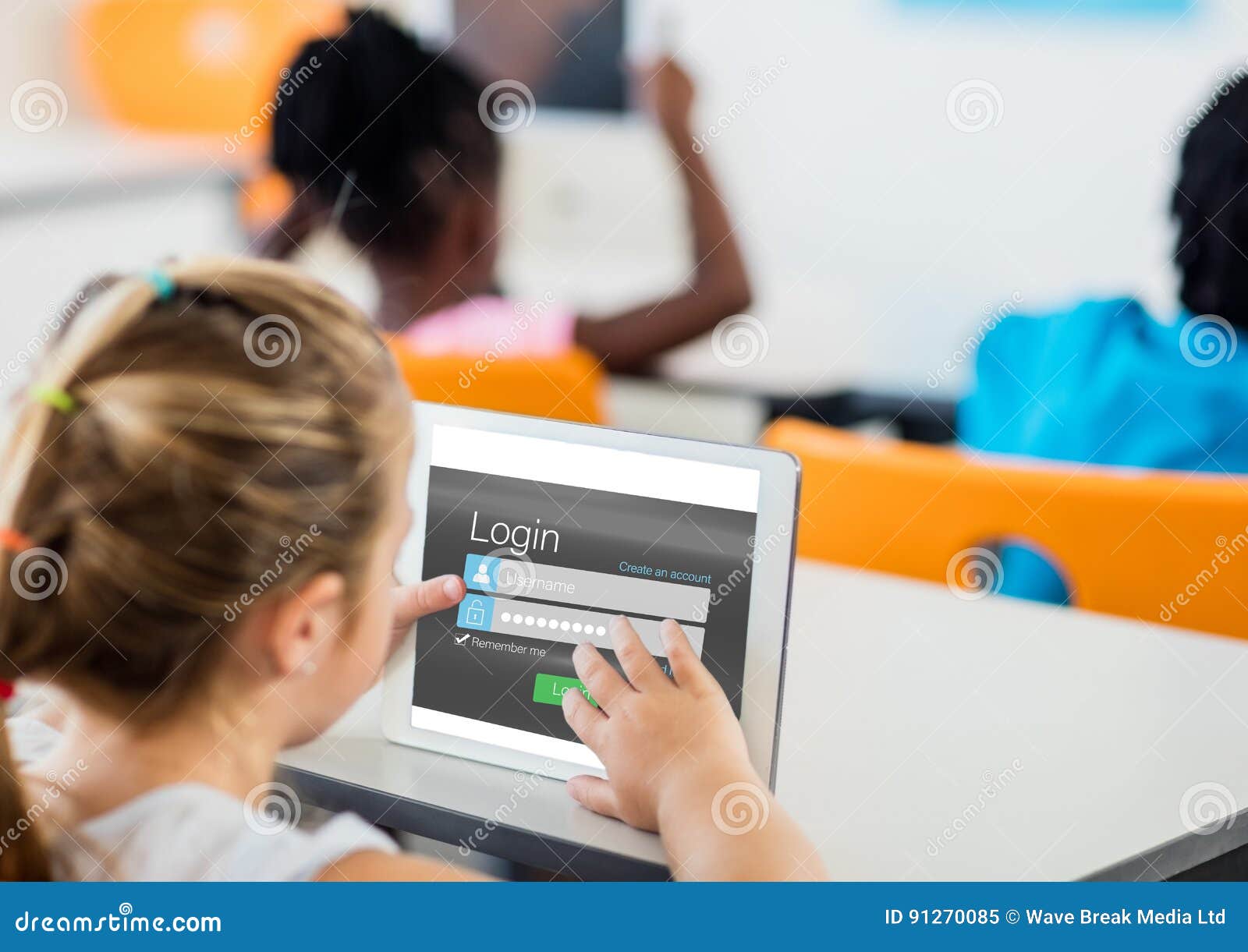 Girl in Class with Tablet. Screen with Login Stock Image - Image of ...