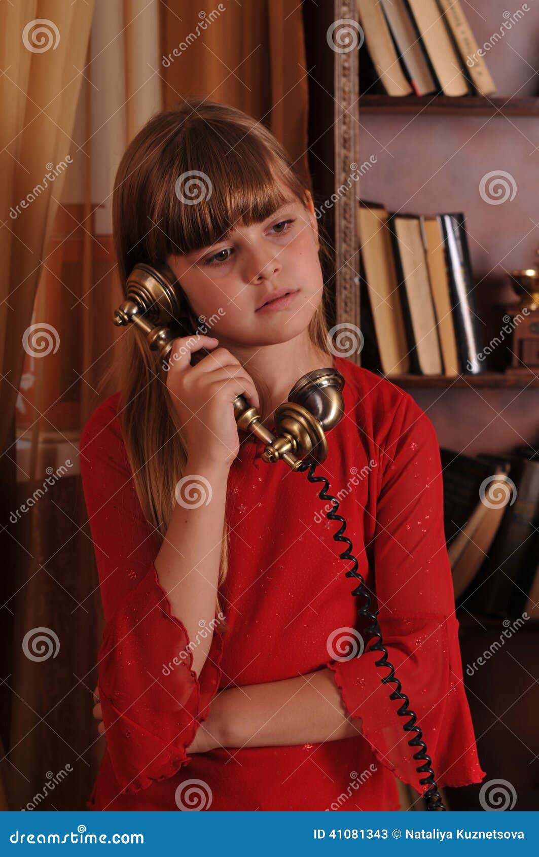 Girl In Classic Interior Portrait With Phone Stock Image Image Of