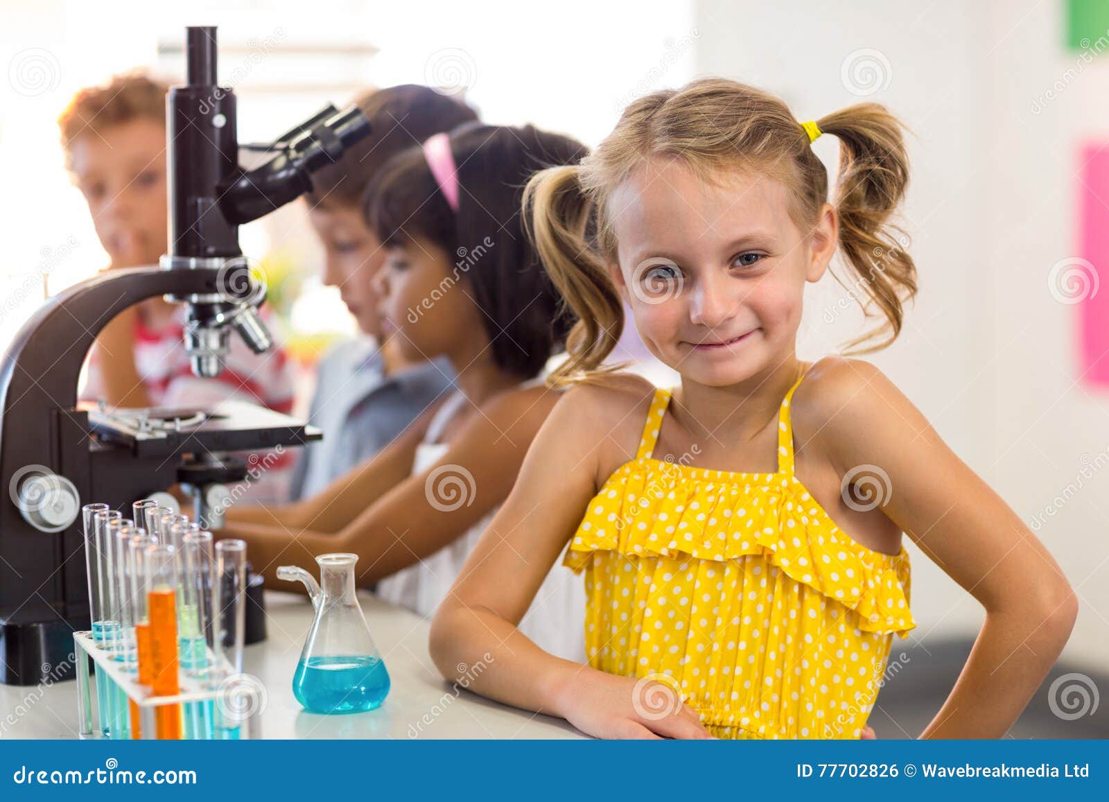 Girl with Classmates in Laboratory Stock Photo - Image of indoors ...