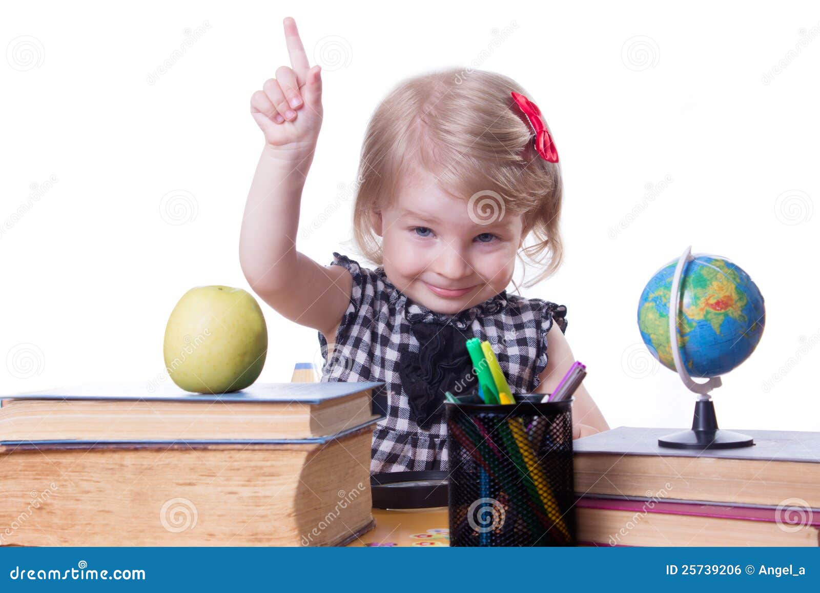 Girl in Classroom Raising Finger Up Stock Photo - Image of caucasian ...