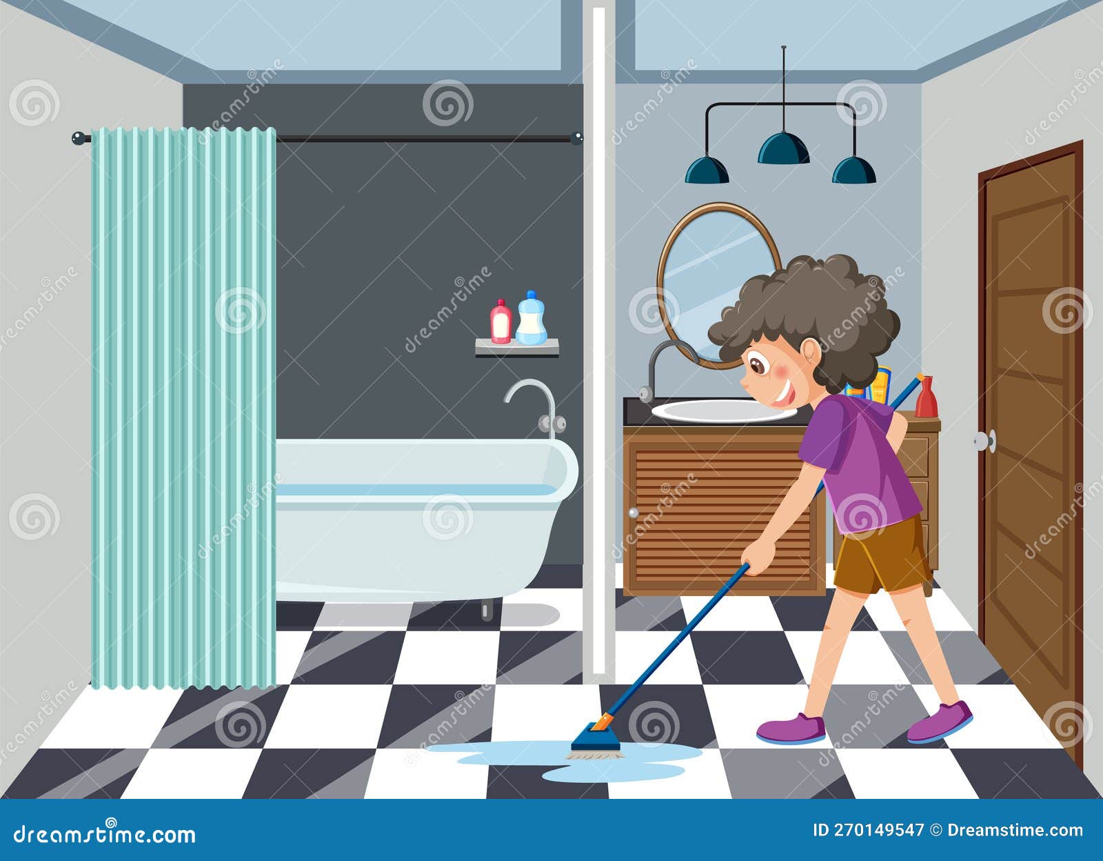 A girl cleaning bathroom stock vector. Illustration of household ...
