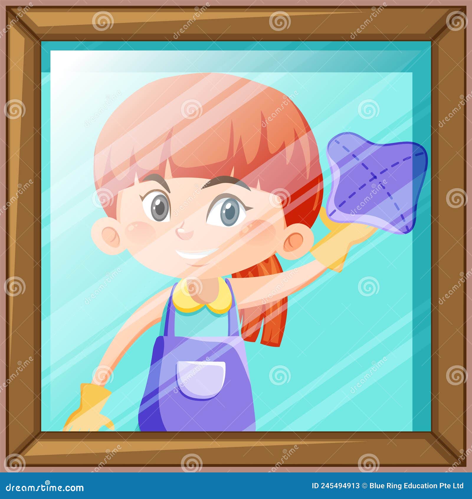 Girl Cleaning Mirror Window Stock Vector - Illustration of vector ...