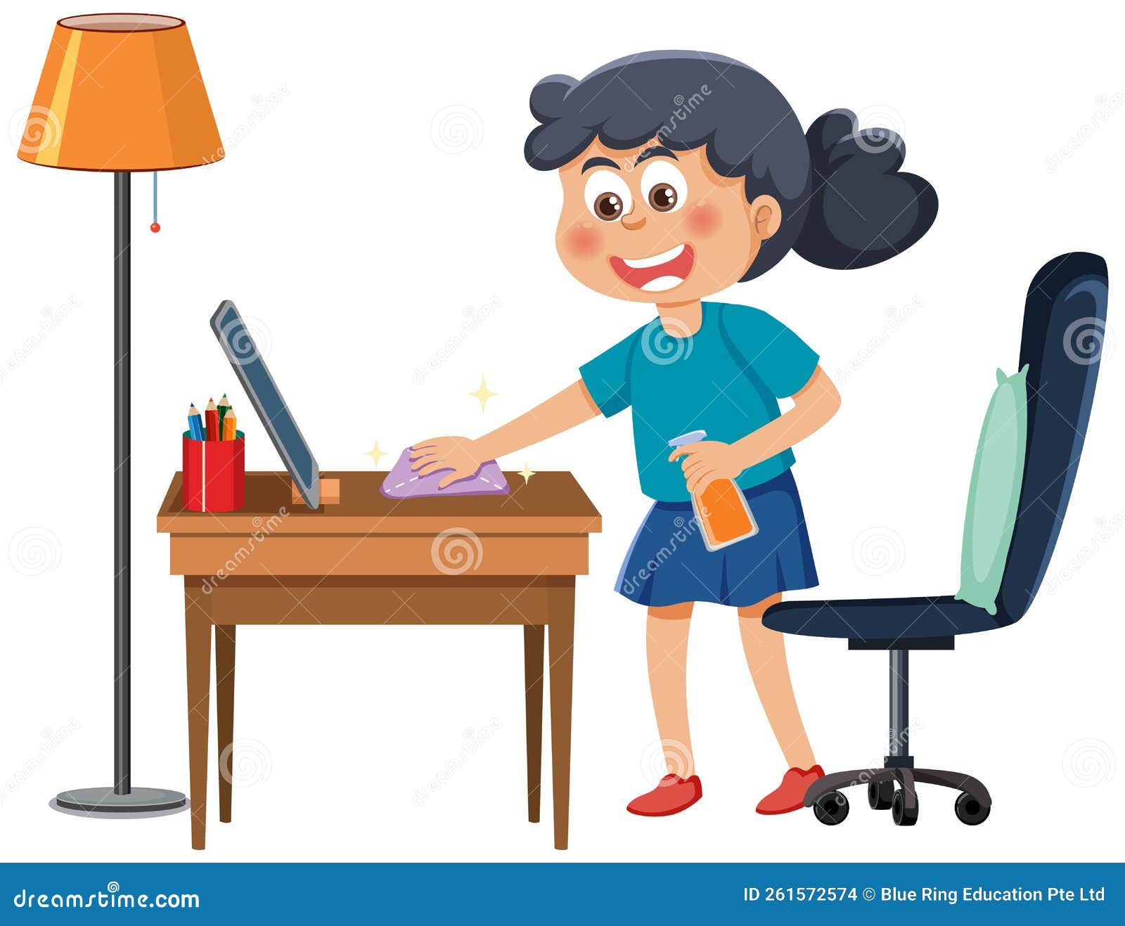 Girl cleaning the table stock vector. Illustration of technology ...