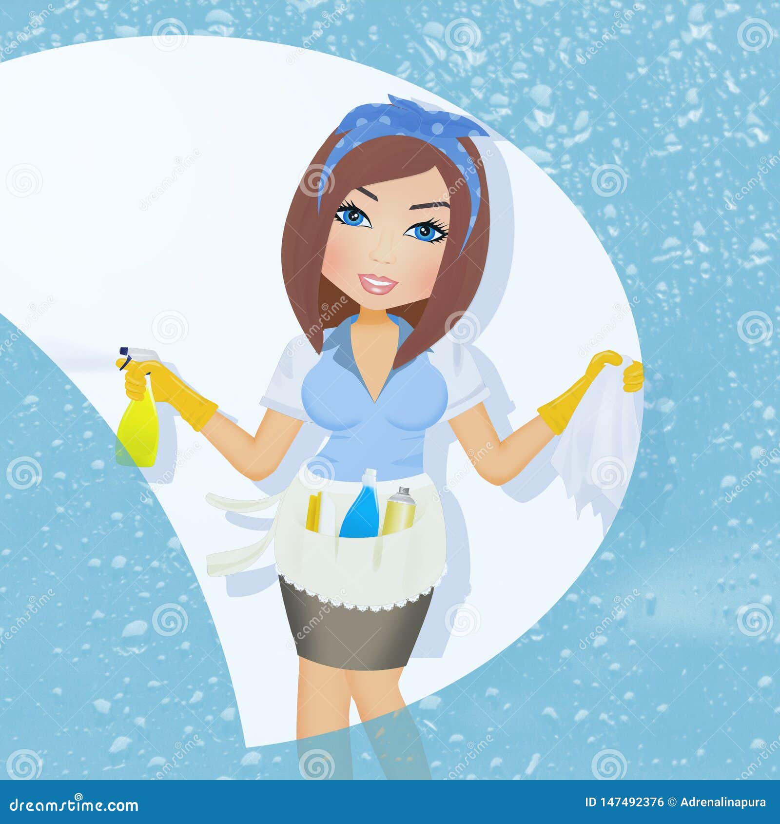 Girl cleans the glasses stock illustration. Illustration of wash ...