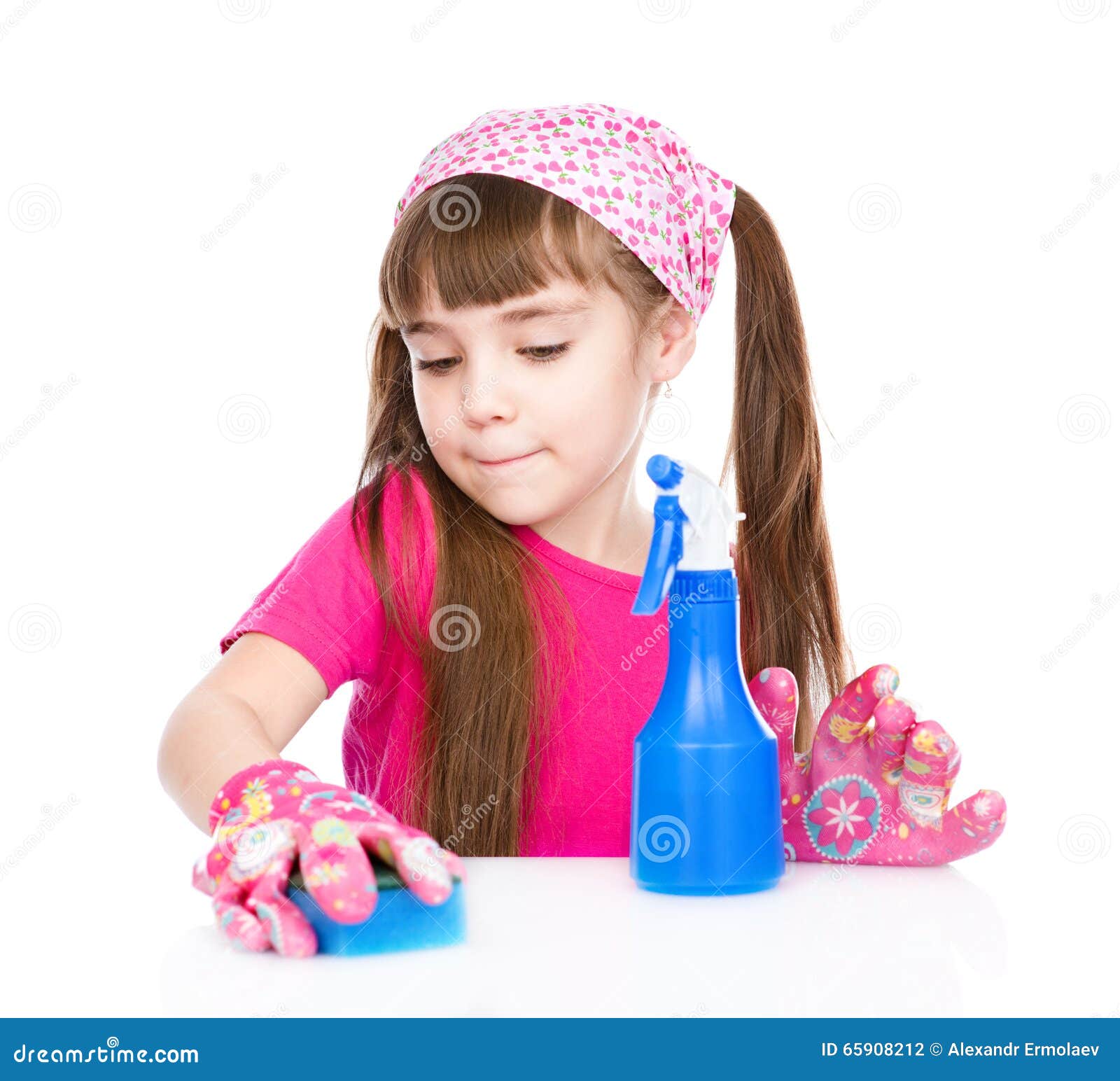 Girl Cleans the House. Isolated on White Background Stock Photo - Image ...
