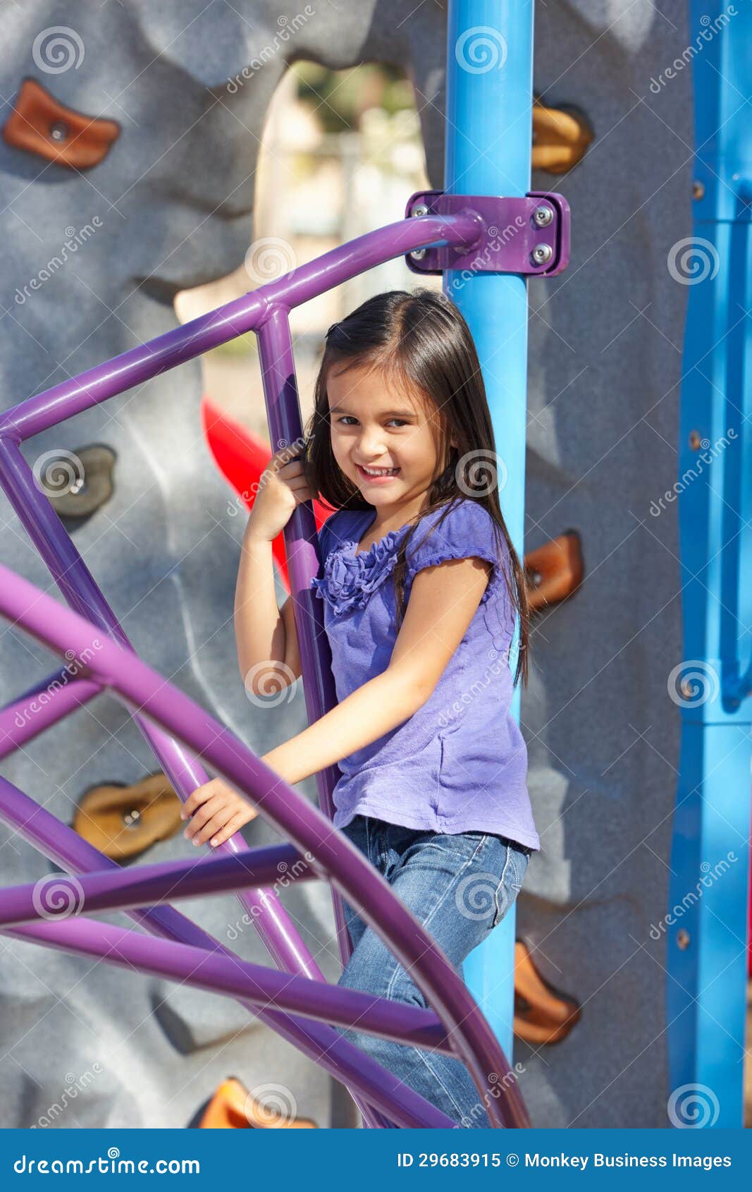 Girl on Climbing Frame in Park Stock Image - Image of energy, cute ...