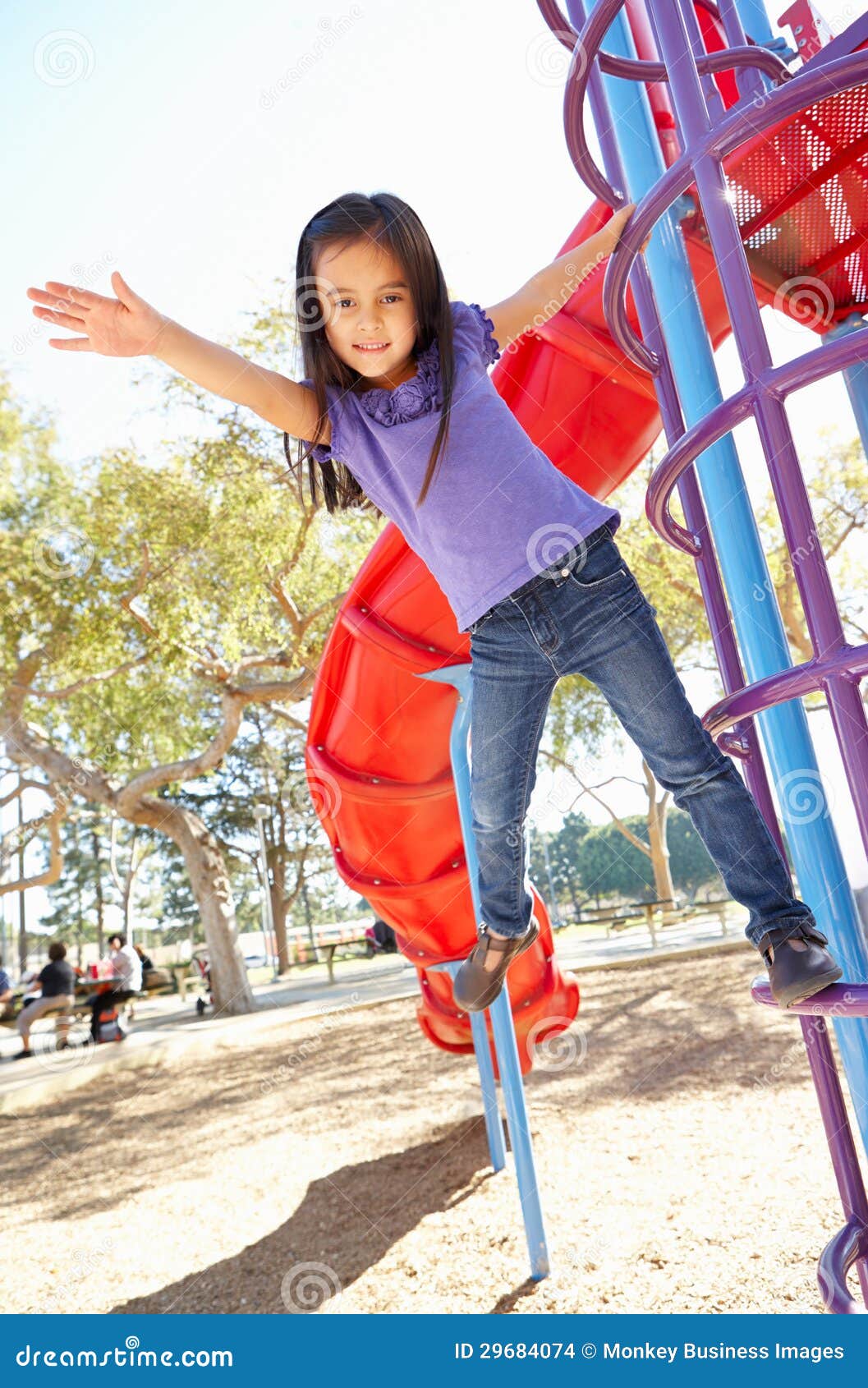 Girl on Climbing Frame in Park Stock Photo - Image of child, people ...