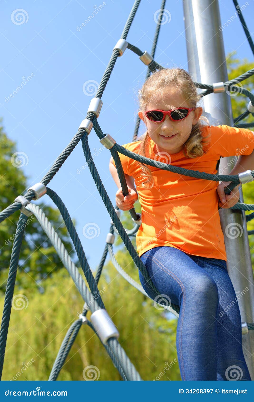 Girl Climbing Up the Ropes. Stock Image - Image of safety, enjoy: 34208397