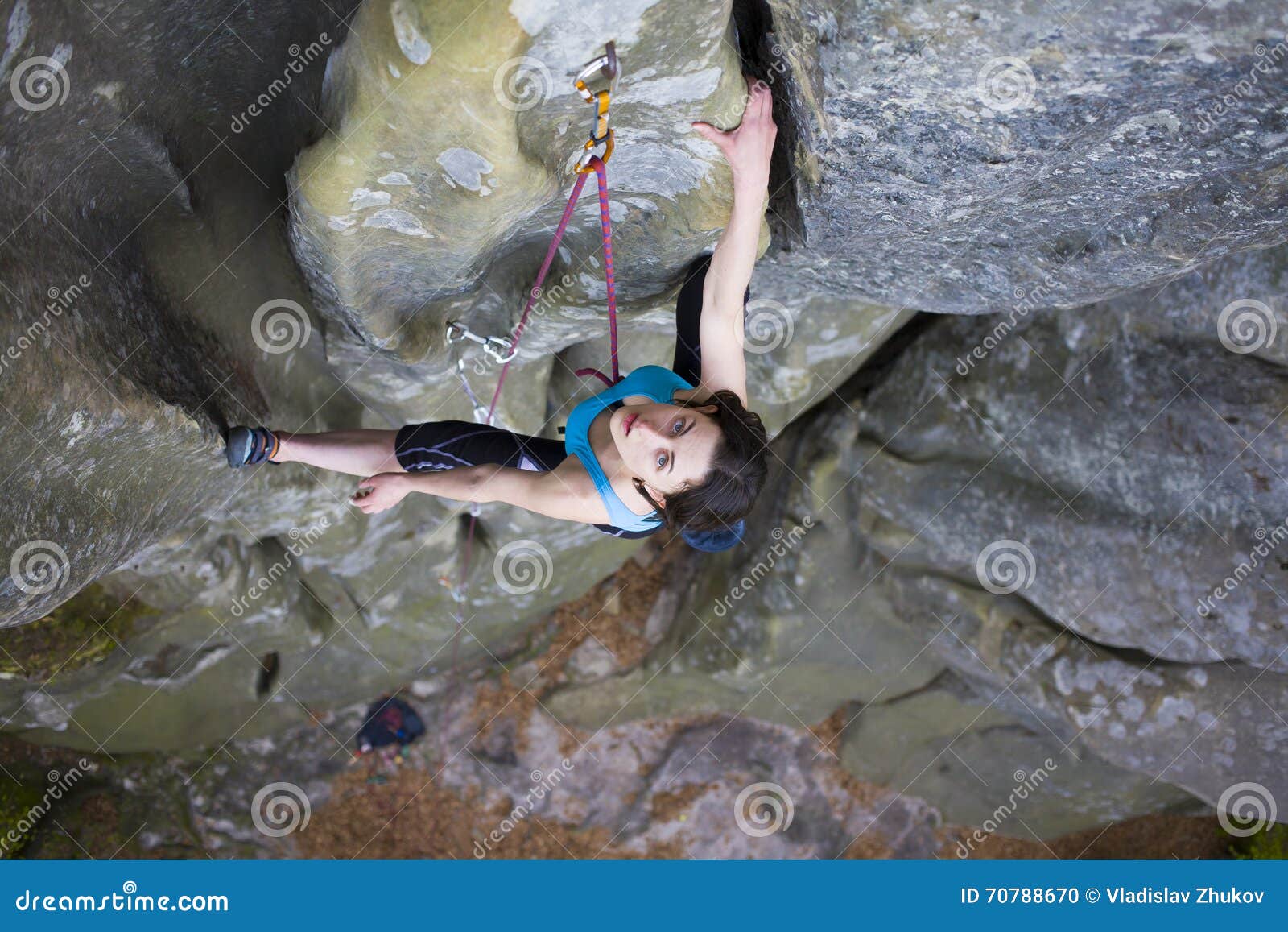 The Girl Climbs on the Rock. Stock Photo - Image of female, attraction ...