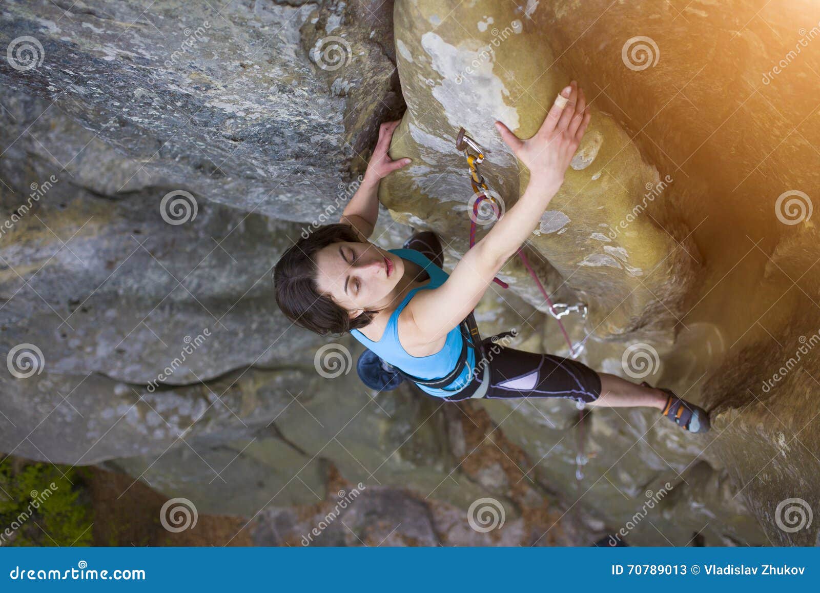 The Girl Climbs on the Rock. Stock Image - Image of mountains, girl ...