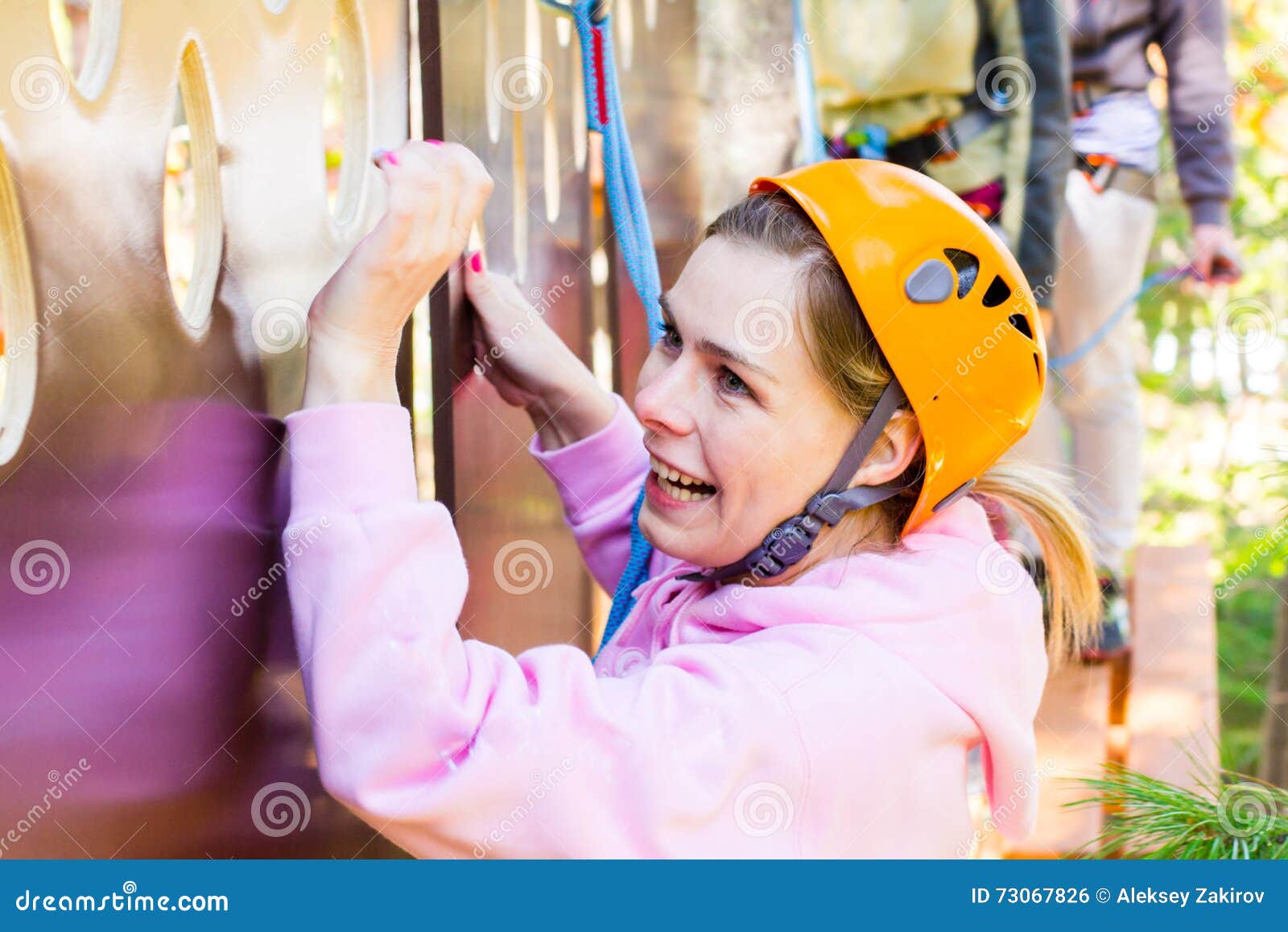 Girl Climbs into Ropes Course Stock Photo - Image of freedom, ropes ...