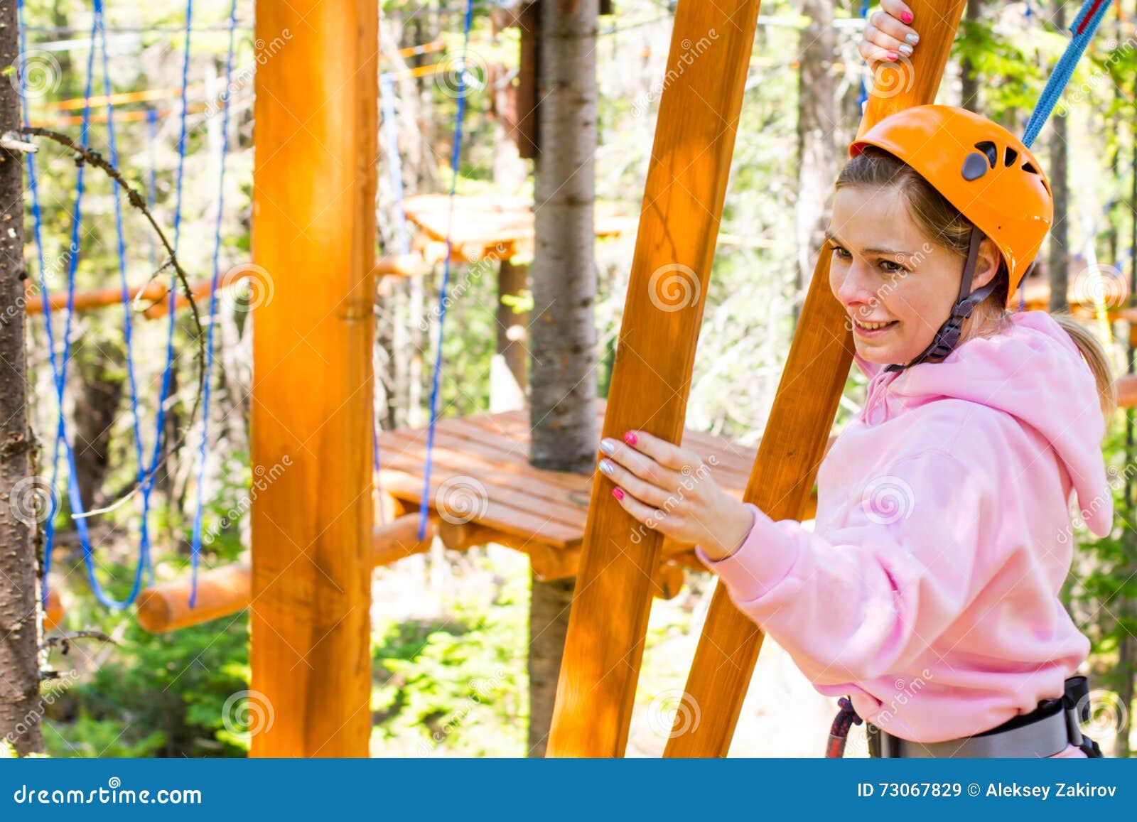 Girl Climbs into Ropes Course Stock Image - Image of climbing ...