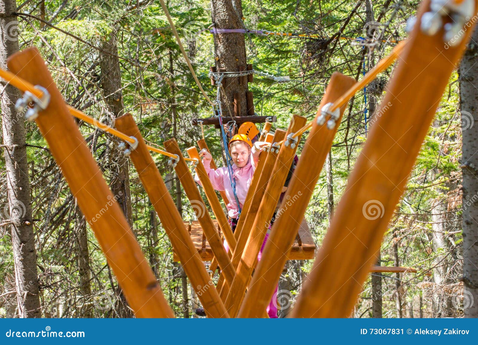 Girl Climbs into Ropes Course Stock Image - Image of equipment, holiday ...