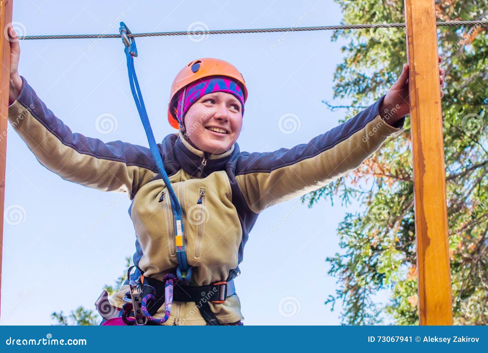 Girl Climbs into Ropes Course Stock Image - Image of holiday, ropes ...