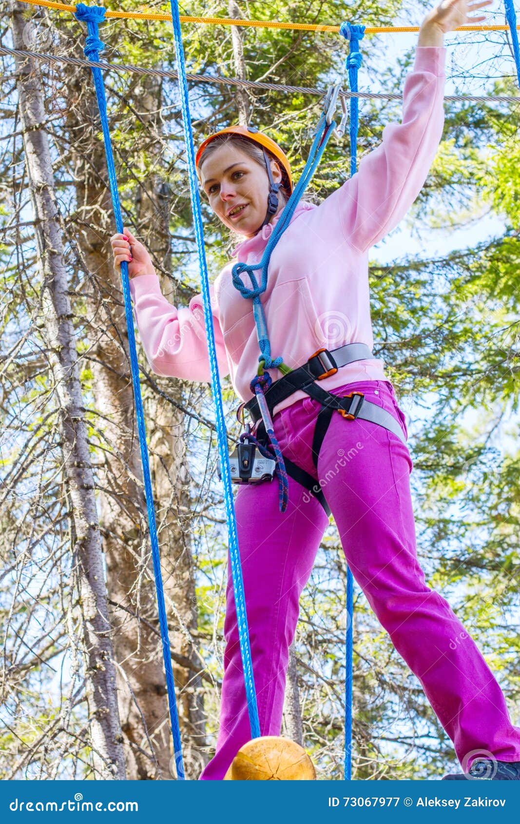 Girl Climbs into Ropes Course Stock Image - Image of courage ...