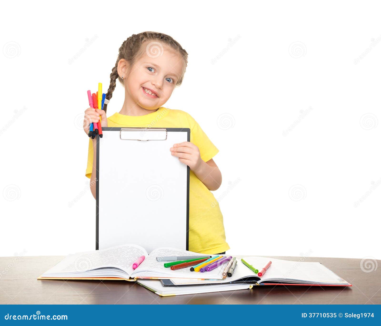 Girl with Clipboard and Books Stock Image - Image of clipboard, book ...