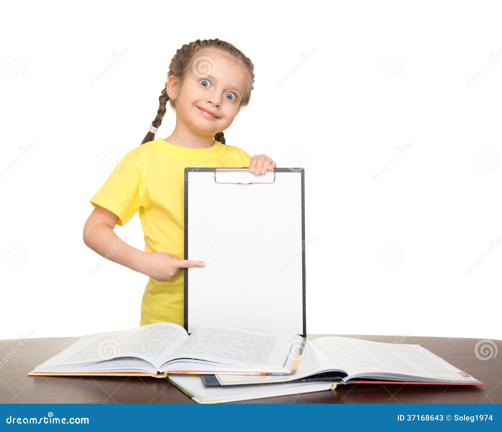 Girl with Clipboard and Books Stock Image - Image of look, board: 37168643