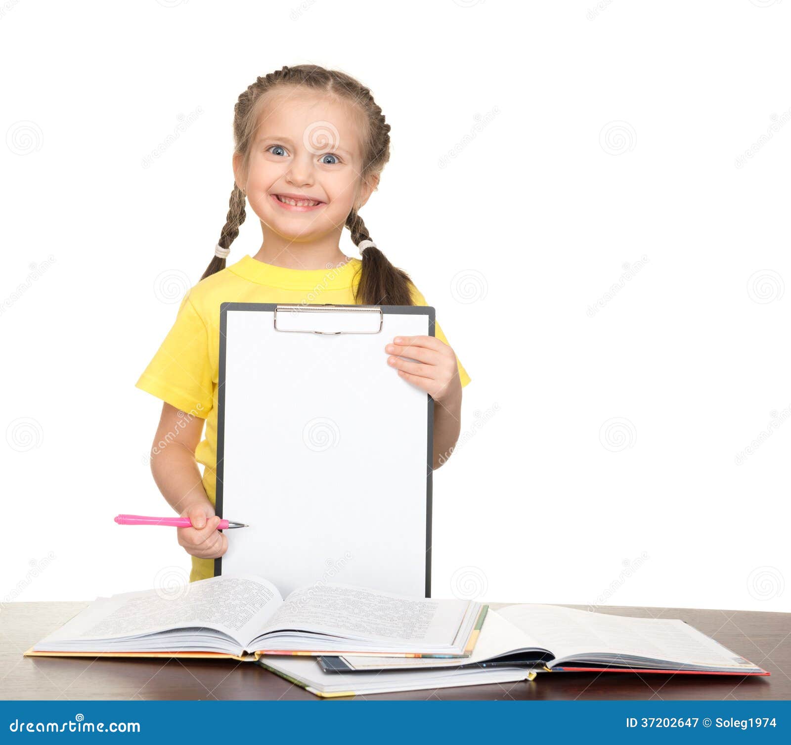 Girl with Clipboard and Books Stock Image - Image of female, clipboard ...