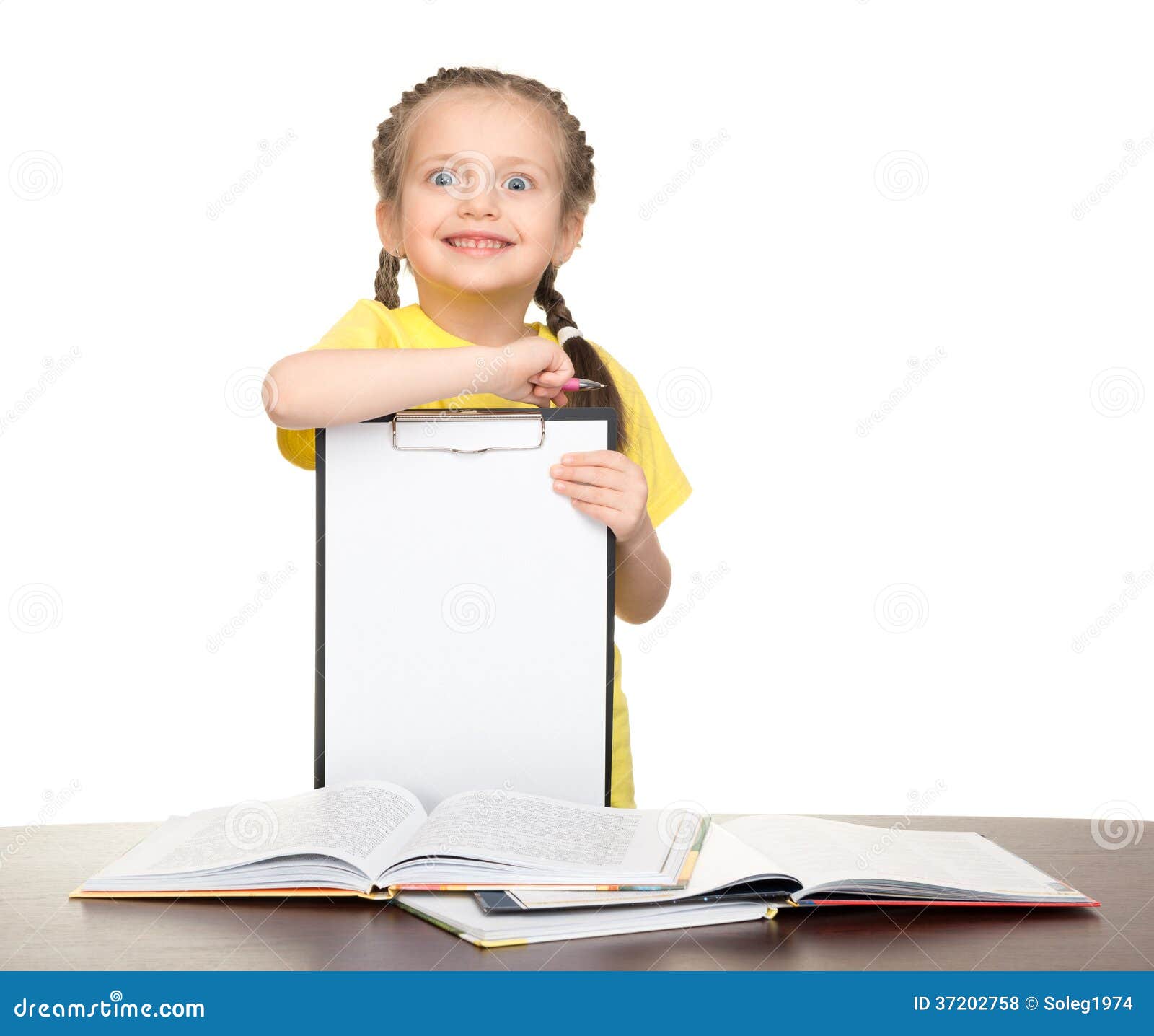 Girl with Clipboard and Books Stock Photo - Image of empty, child: 37202758