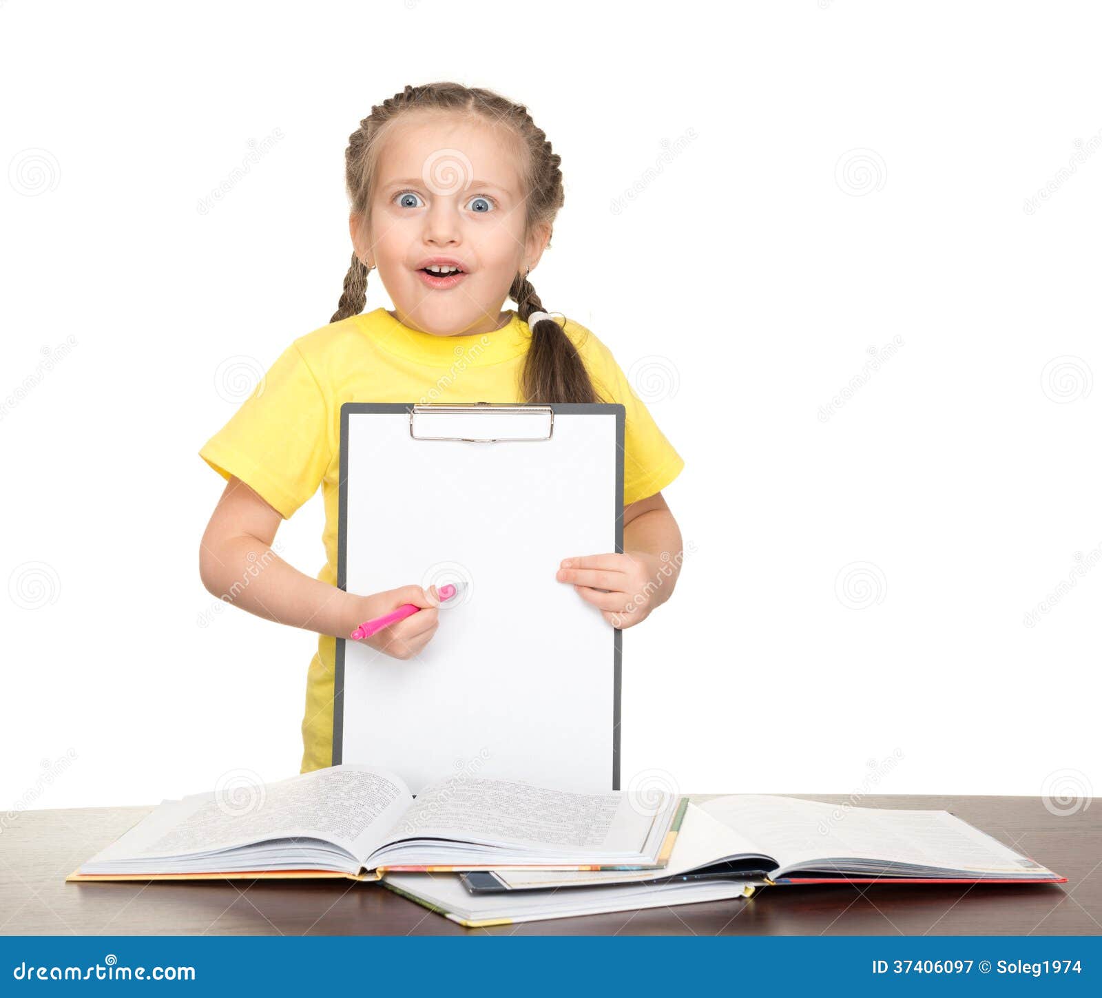 Girl with Clipboard and Books Stock Image - Image of happy, child: 37406097