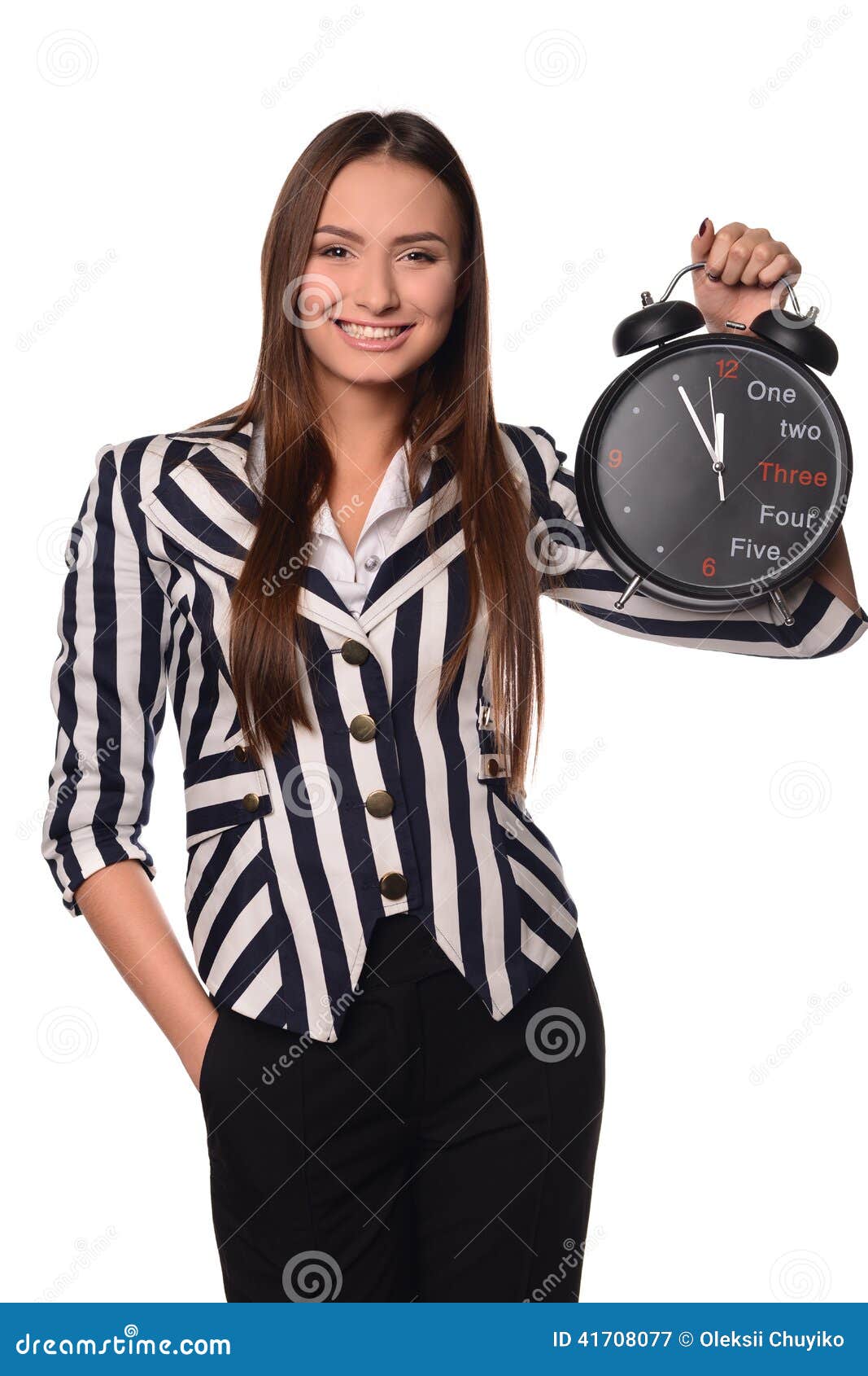 Girl with clock stock image. Image of rise, smile, morning - 41708077