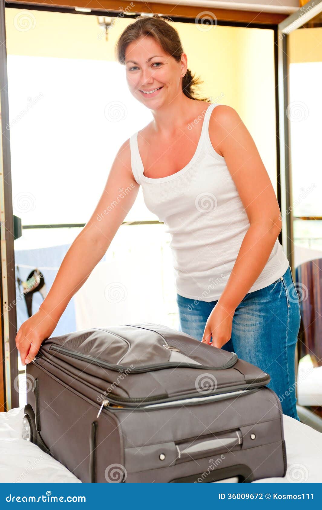 Girl Closes the Zipper on the Bag Assembled Stock Photo - Image of ...