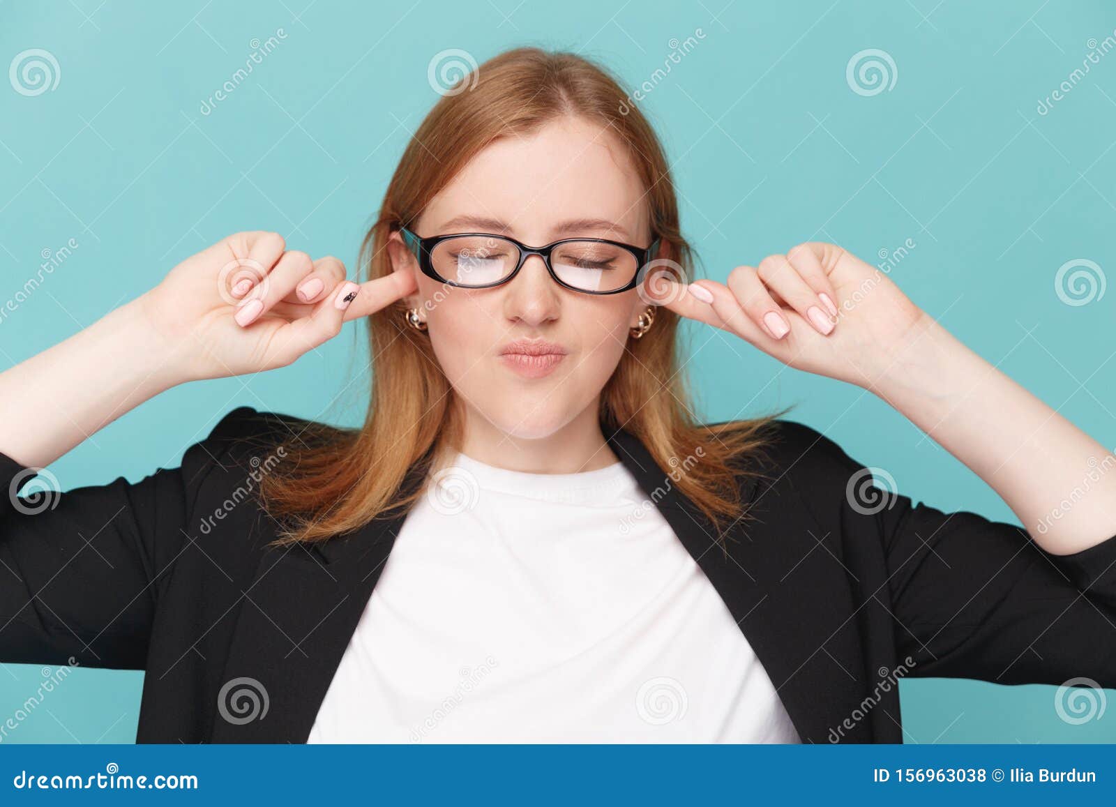 Girl Closing Her Ears Isolated. Stock Photo - Image of ears, hands ...