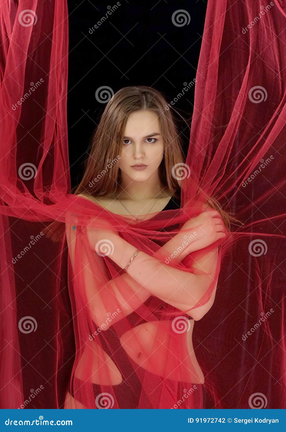 Girl with a cloth stock photo. Image of energy, fluttering - 91972742