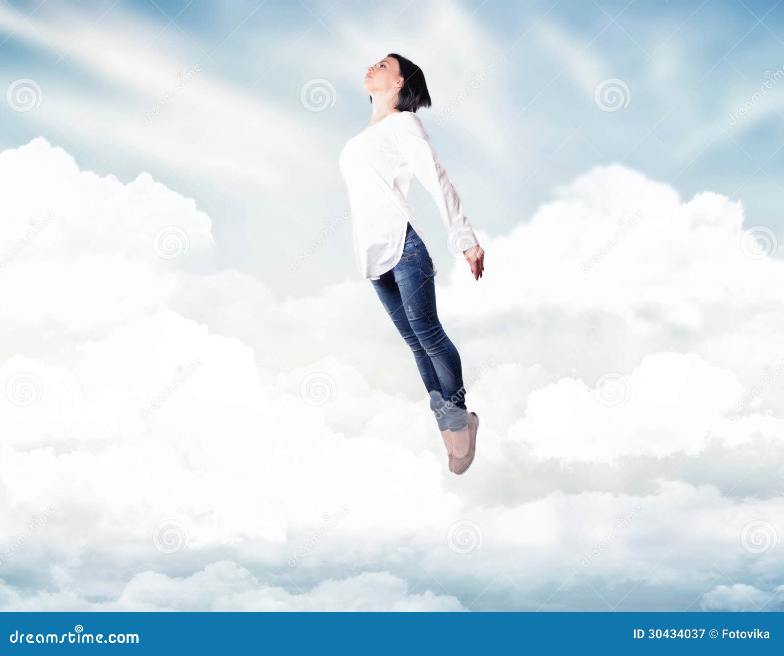 Girl in a clouds stock image. Image of creative, flies - 30434037