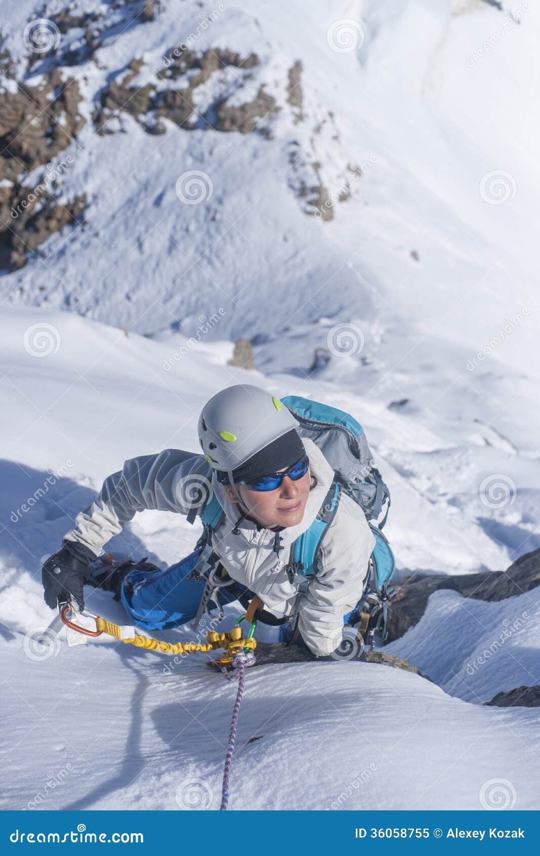 Girl clumb up on the ice stock image. Image of achievement - 36058755