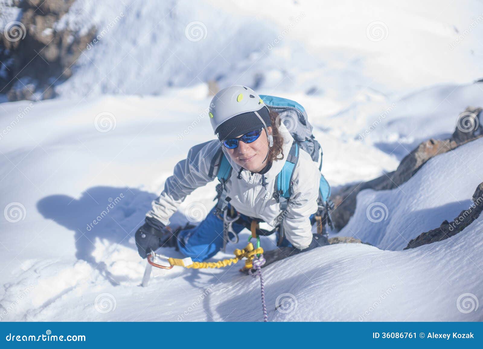 Girl clumb up on the ice stock image. Image of concepts - 36086761