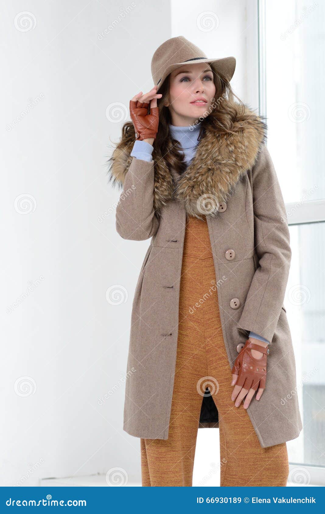 Girl in Coat Posing at Studio Stock Image - Image of fabric, background ...
